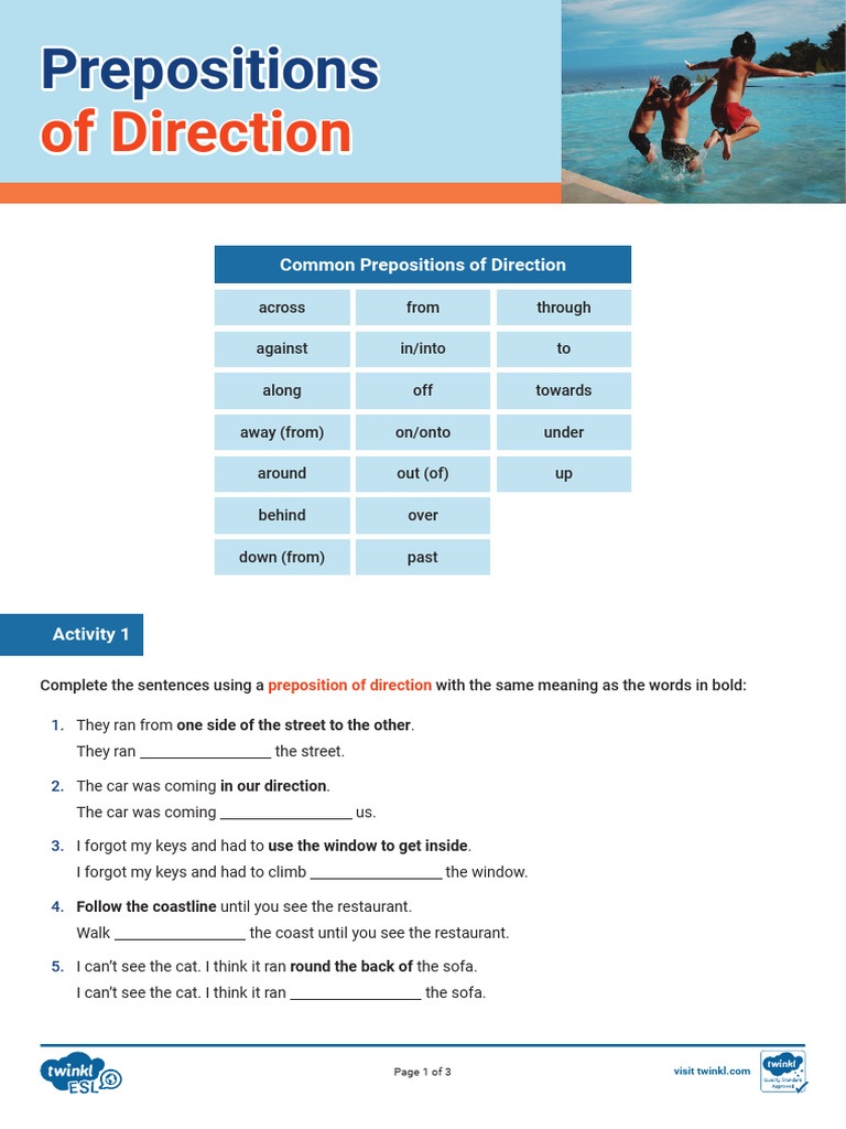 T 1719828856 Esl Prepositions of Direction Worksheet Adults A2 b1 - Ver ...