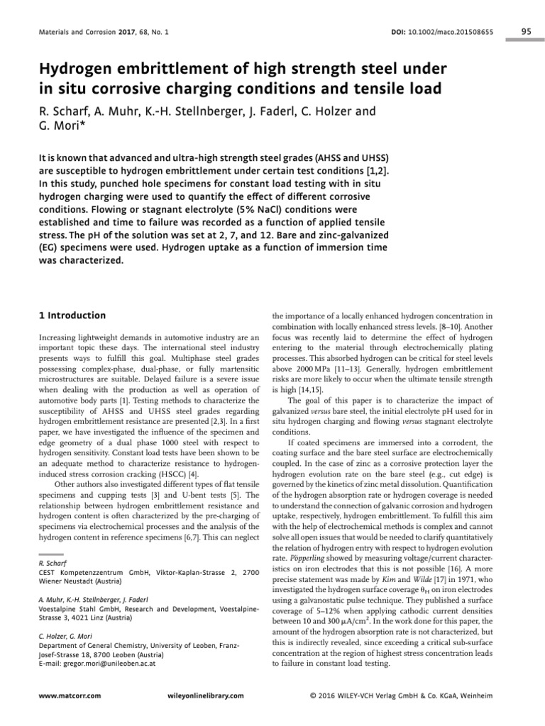 CL_Hydrogen Embrittlement of High Strength Steel Under | PDF ...