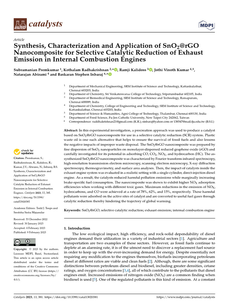Synthesis, Characterization and Application of SnO2@RGO MDPI-Exhaust ...