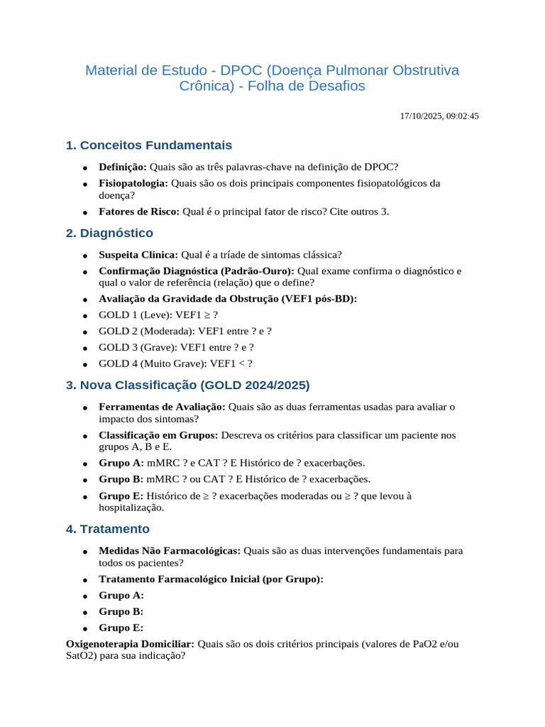 Material de Estudo - DPOC (Doença Pulmonar Obstrutiva Crônica) - Folha ...