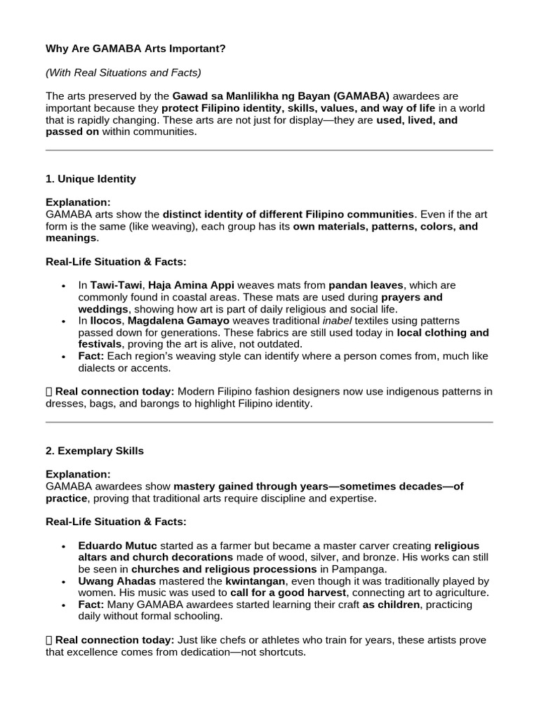 Why Are GAMABA Arts Important | PDF