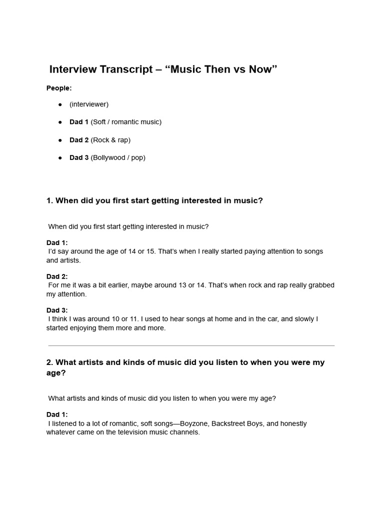 Interview Transcript - "Music Then Vs Now" | PDF | Music Industry ...