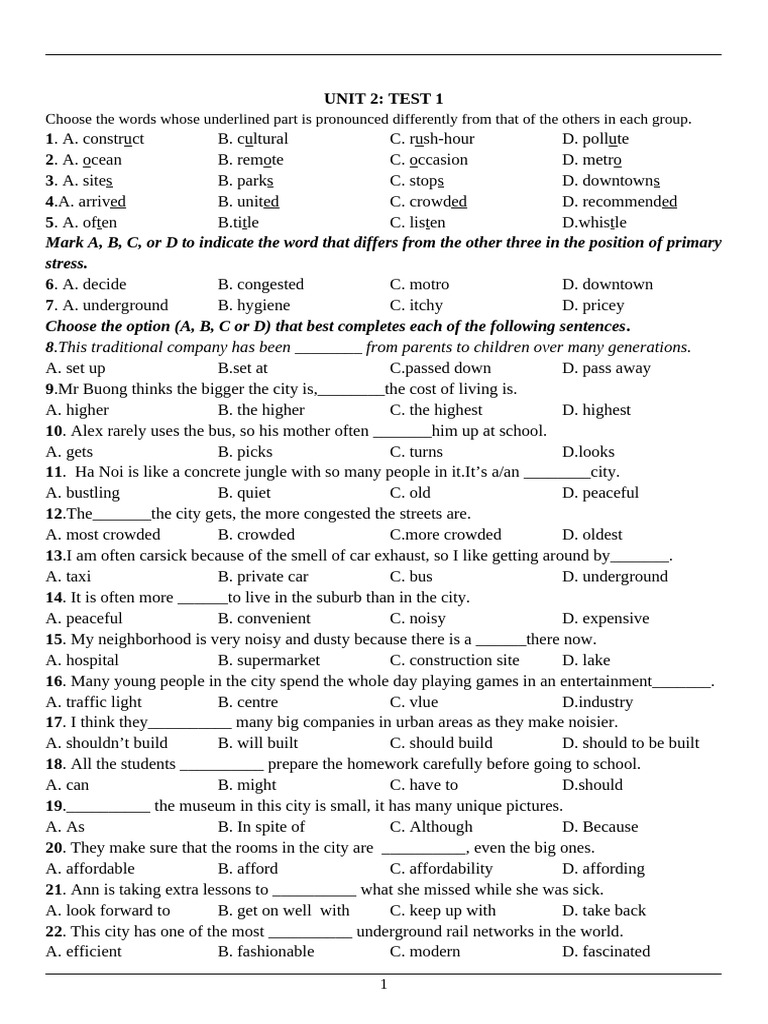 Bài Tập Bổ Trợ Global Success 9 Unit 2 (Practice Test) | PDF | Cost Of ...