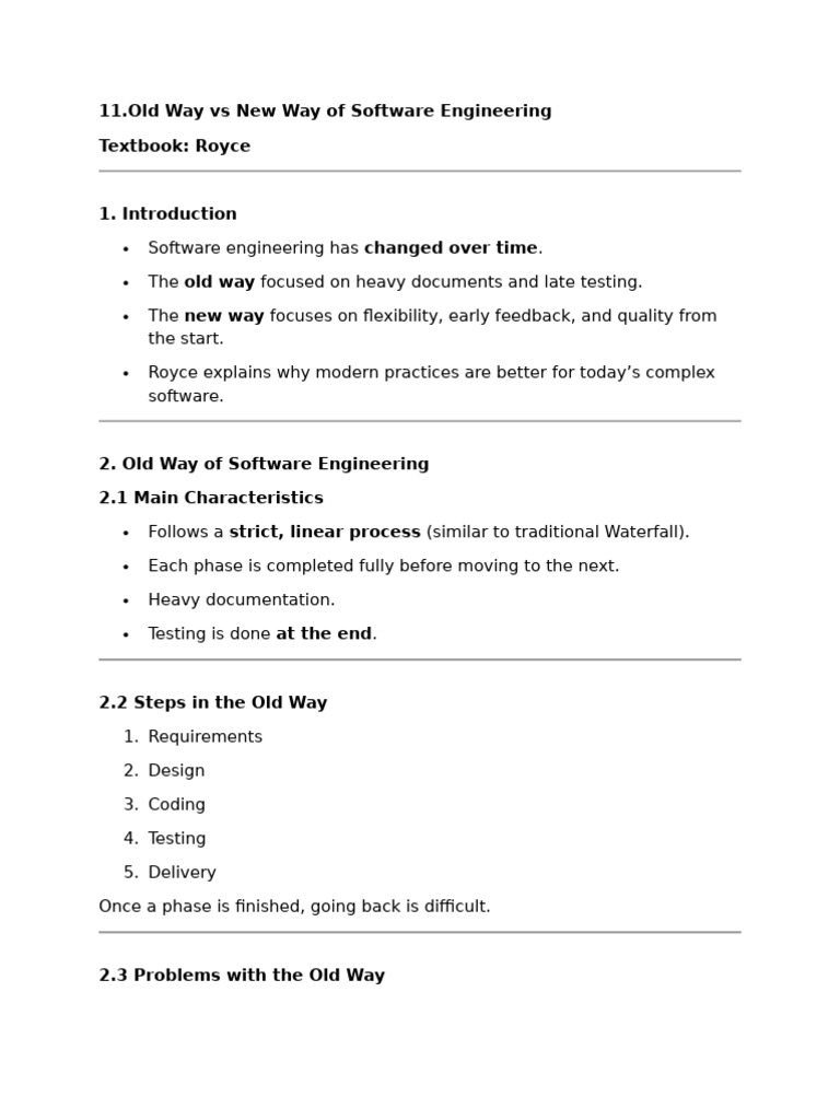 11.Old Way vs New Way of Software Engineering | PDF | Software ...