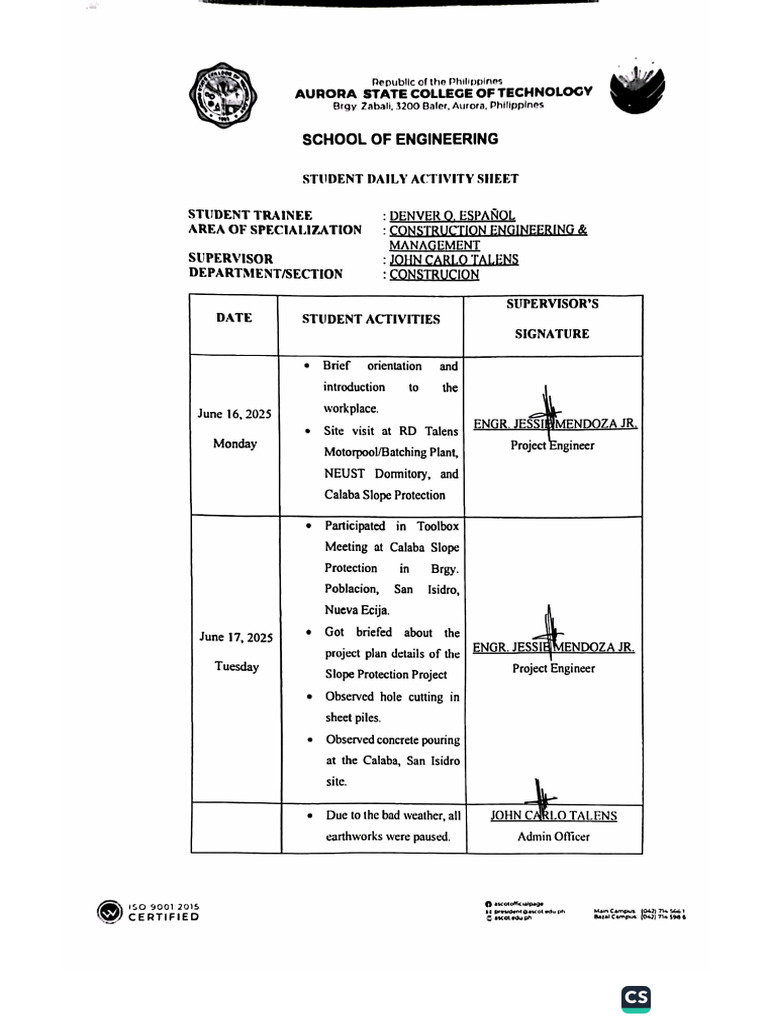 Student Daily Activity Sheet | PDF