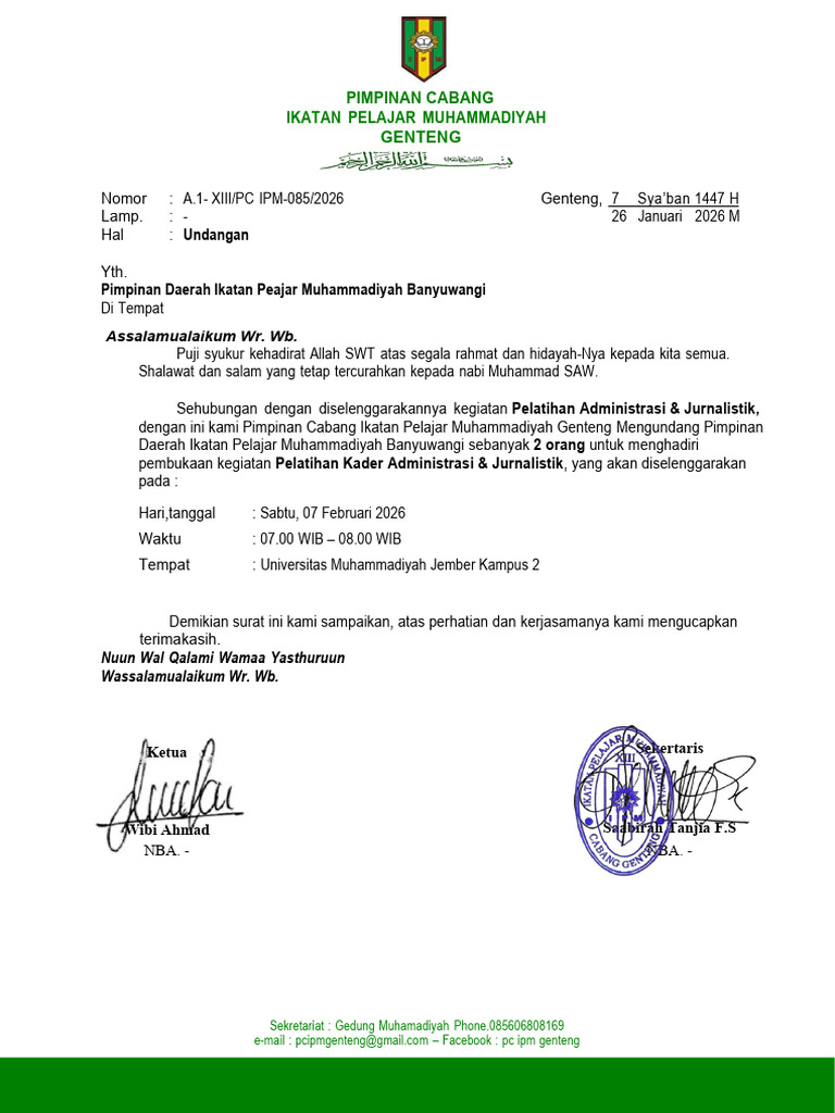 Surat Undangan PD IPM Banyuwangi | PDF