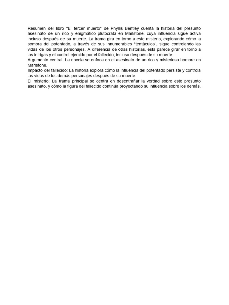 Resumen Del Libro - El Tercer Muerto - de Phyllis Bentley | PDF