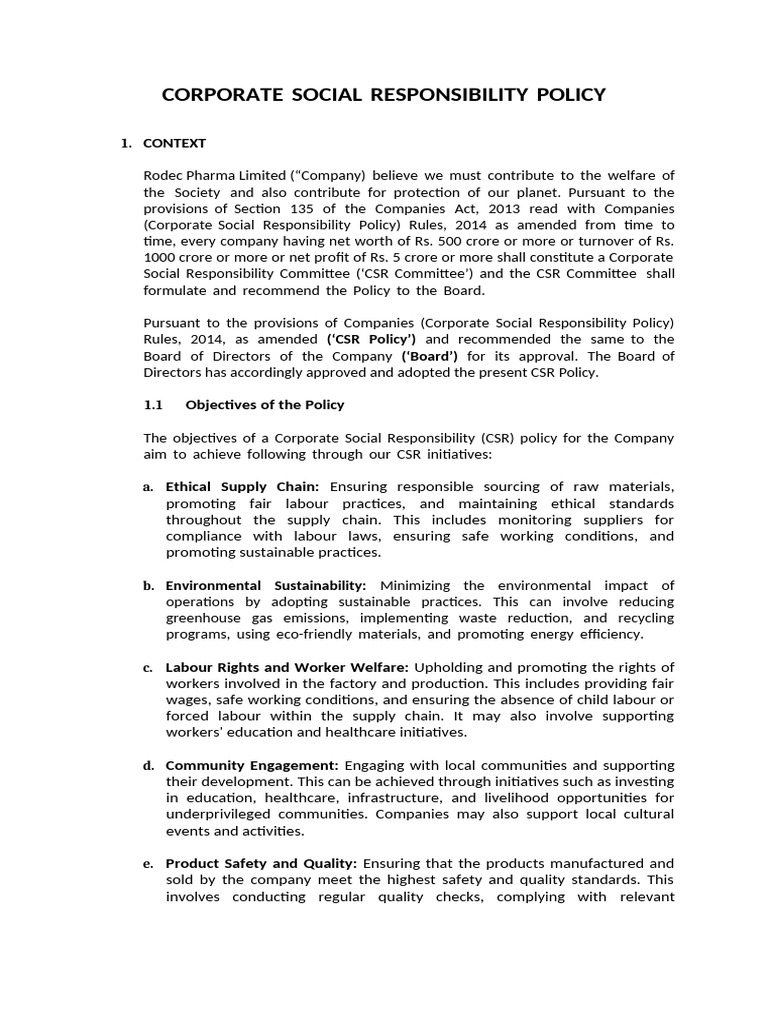 CSR Policy | PDF | Corporate Social Responsibility