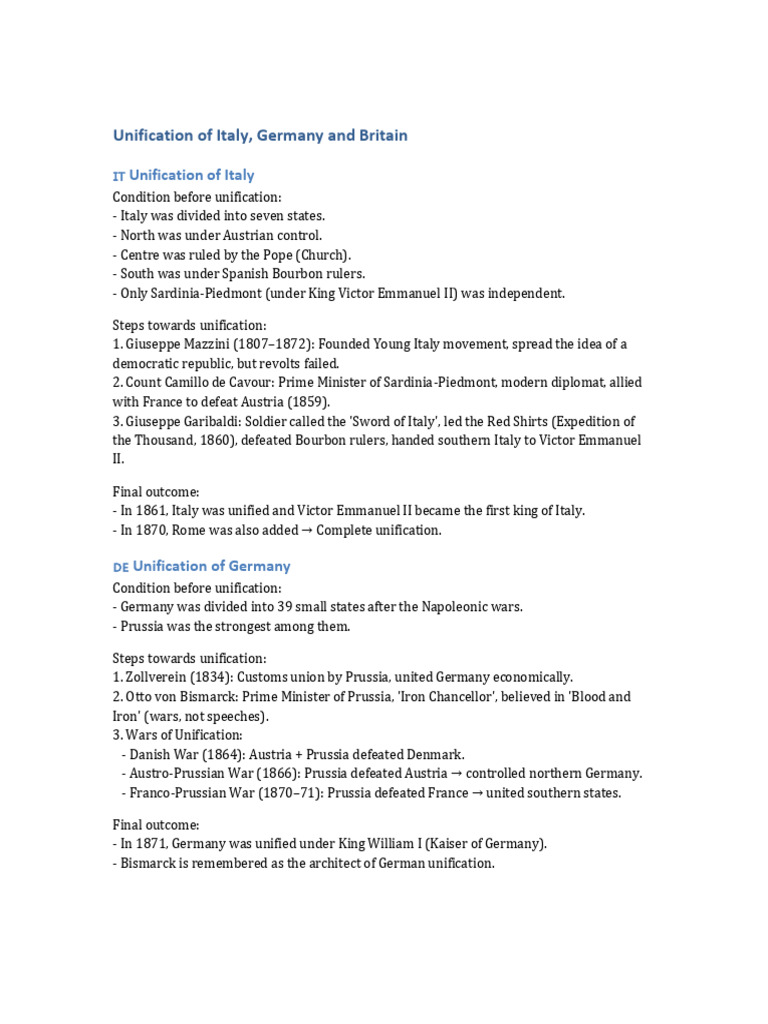 Unification_of_Italy_Germany_Britain | PDF | Europe