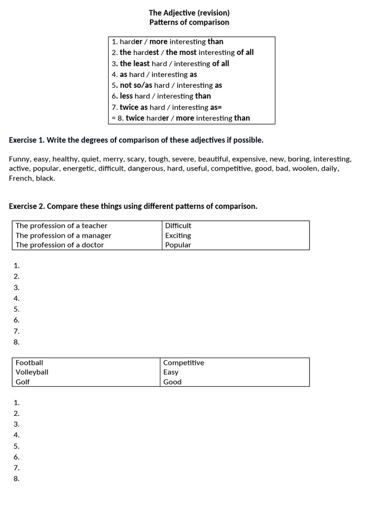 Patterns of Comparison (Revision) | PDF