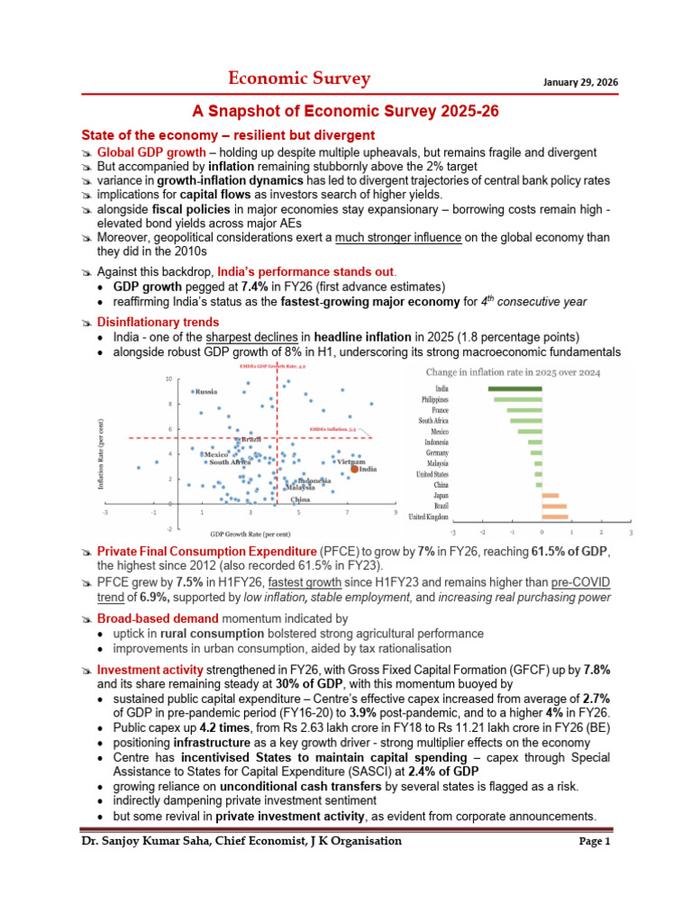 A Snapshot of Economic Survey 2025-26 | PDF | Gross Domestic Product ...