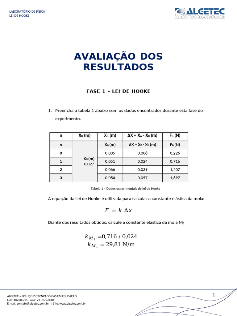 Avaliação Dos Resultados Lei de Hooke | PDF | Cálculo | Ciências Físicas