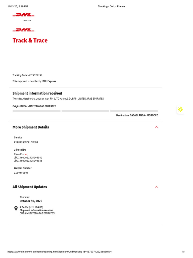 Tracking - DHL - France | PDF