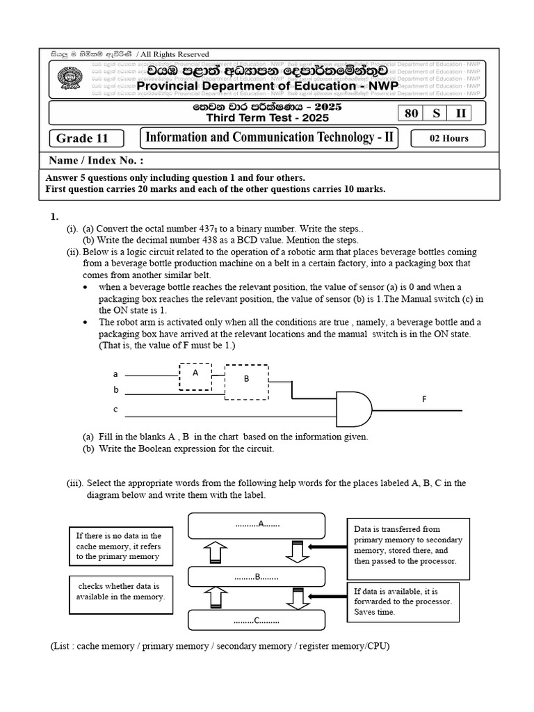 Grade 11-ICT-Paper 2 EM | PDF | Water | Operating System