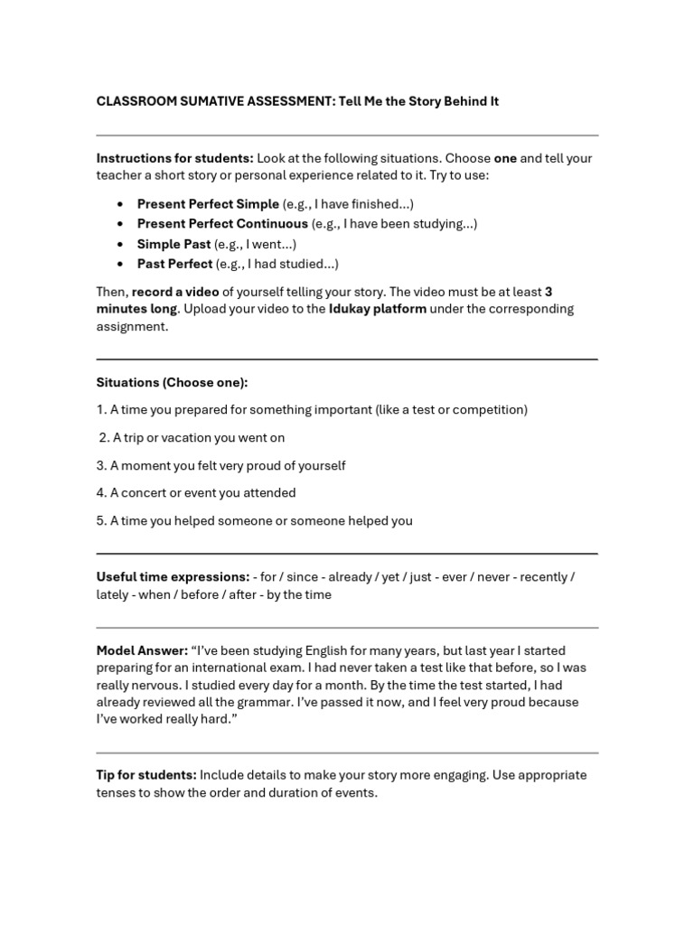 CLASSROOM SUMATIVE ASSESSMENT- Tell Me the Story Behind It | PDF ...