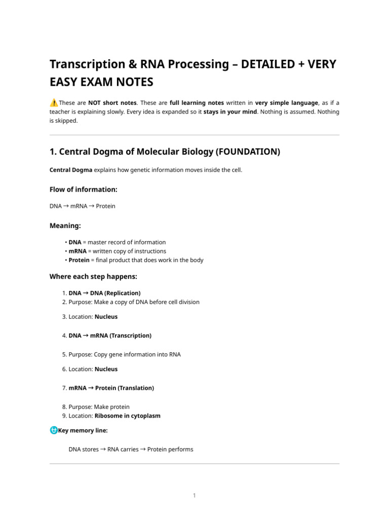 Transcription & Rna Processing - Super Easy Exam Notes | PDF | Rna ...