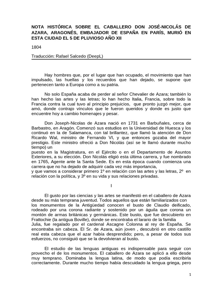 Notice historique sur le chevalier Don Joseph Nicolas d'Azara_1804 ...