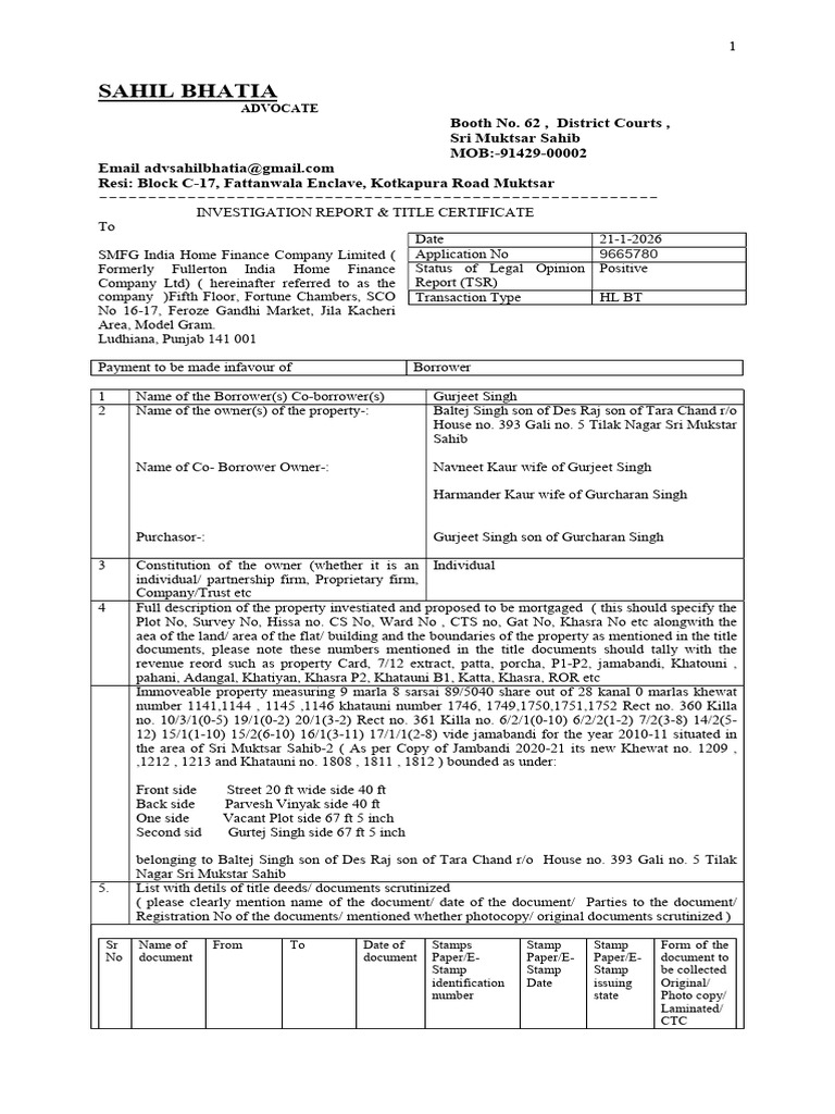 TSR Gurjeet Singh Revised | PDF | Lease | Leasehold Estate