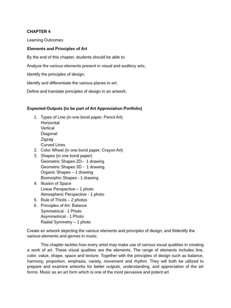 Handout 4 - Art Appreciation Elemenrts and Principles of Arts | PDF ...