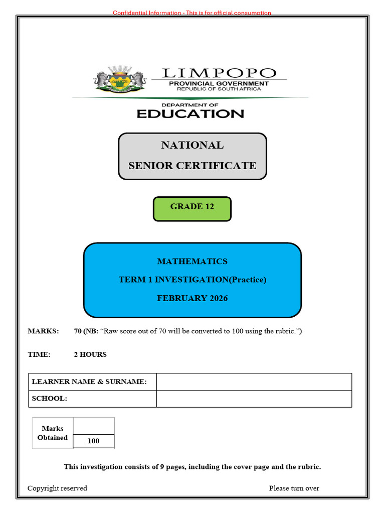 2026 TERM 1 MATHS GRD 12 INVESTIGATION (Practice) | PDF | Function ...