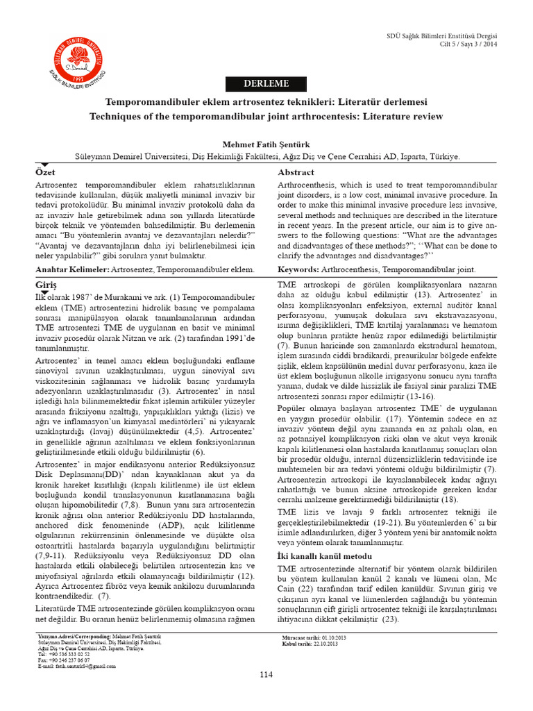 Temporomandibuler Eklem Artrosentez Teknikleri_ Literat_r Derlemesi[ | PDF