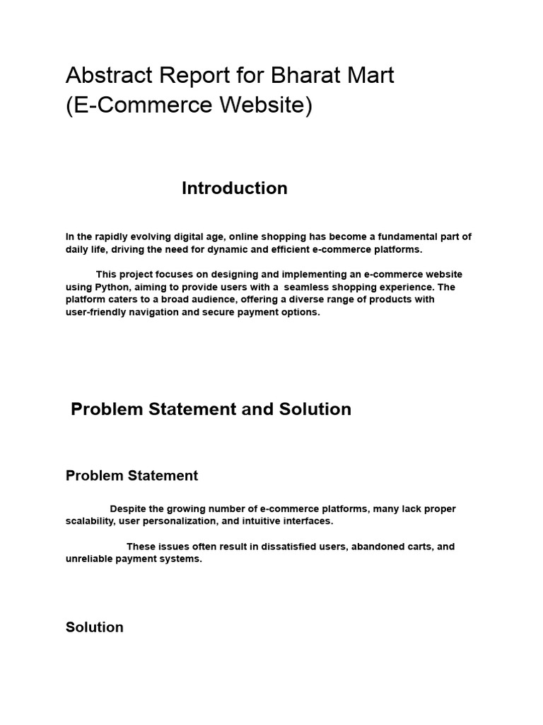 Abstract Report for Bharat Mart (E-Commerce Website) | PDF | E Commerce ...