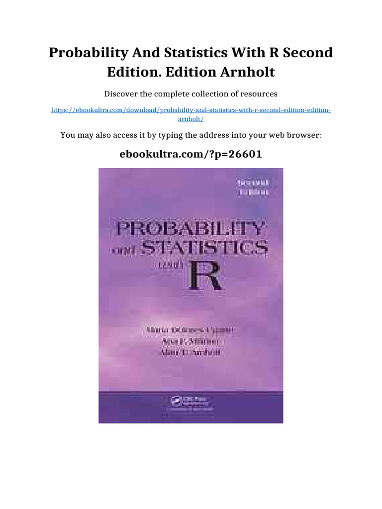 Probability and Statistics With R Second Edition. Edition Arnholt ...