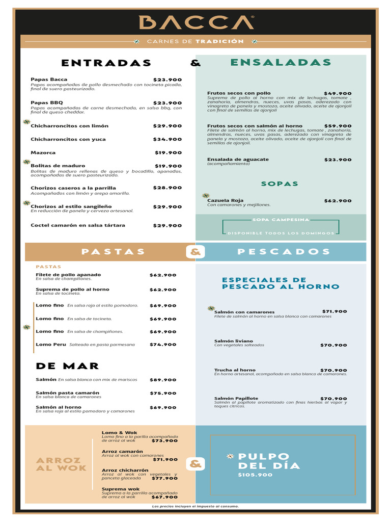 Bacca - Menu | PDF | filete | ensalada