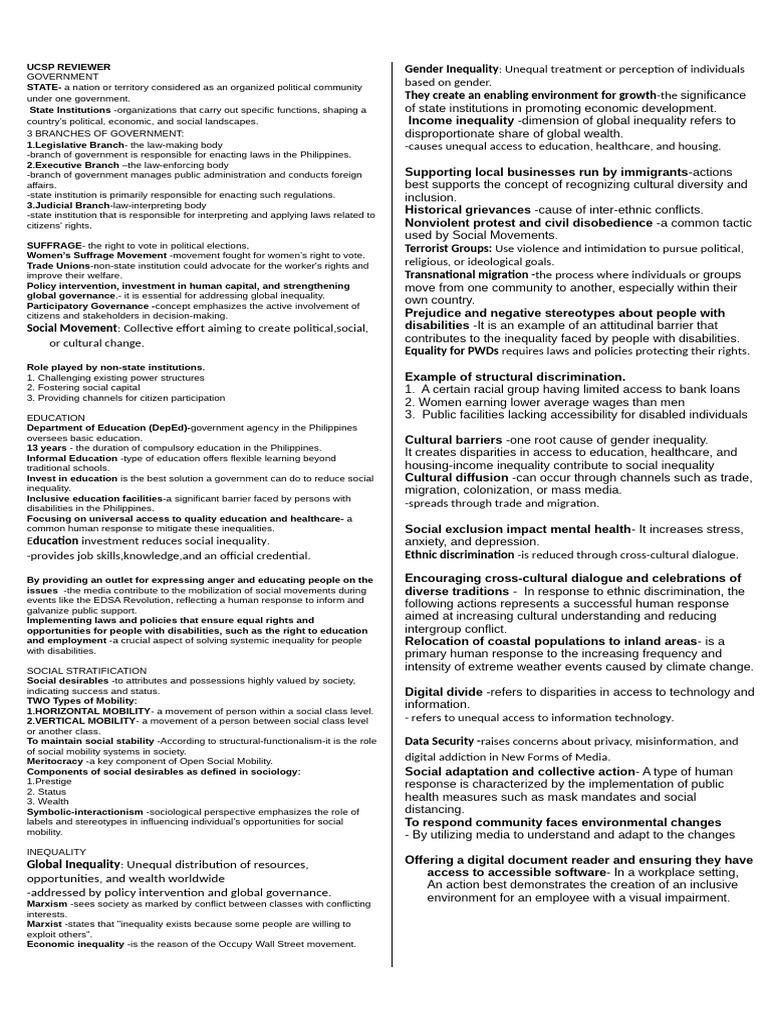 Ucsp Reviewer q2 | PDF | Social Inequality | Discrimination & Race ...