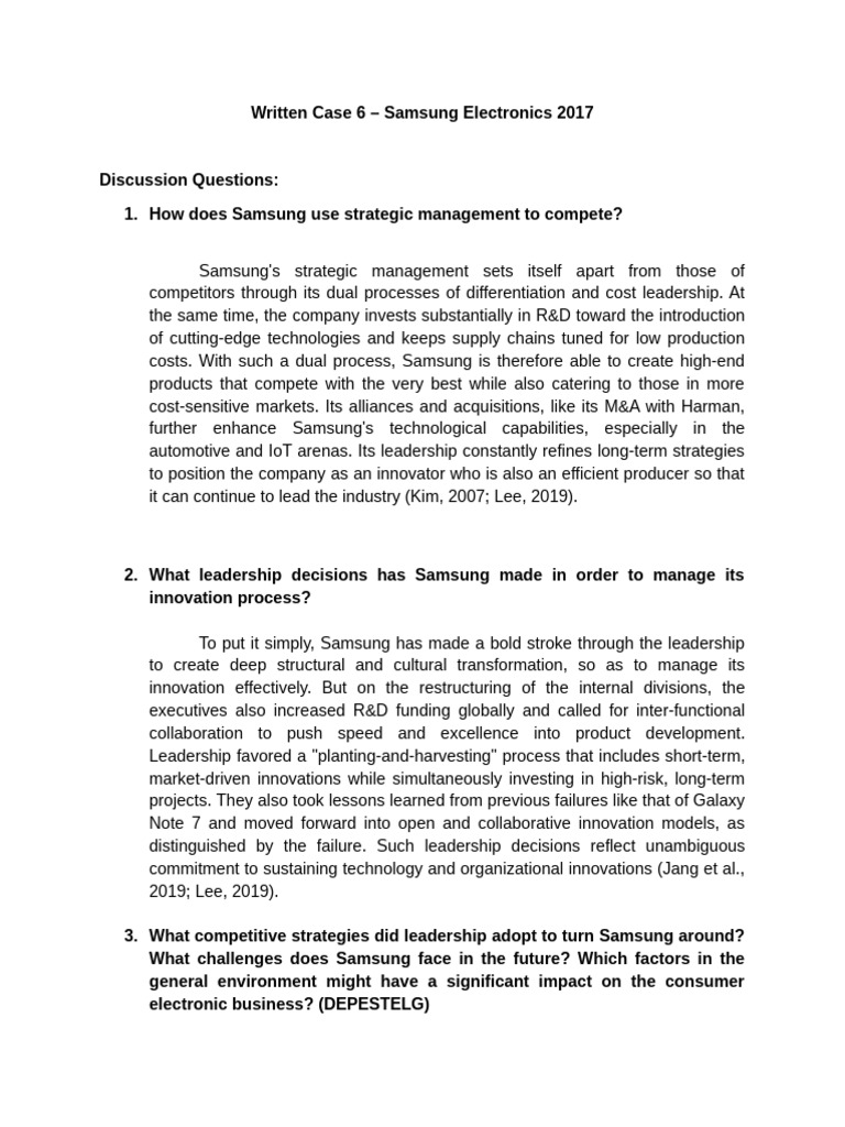 Case Study #6 - Samsung Electronics 2017 | PDF | Strategic Management ...
