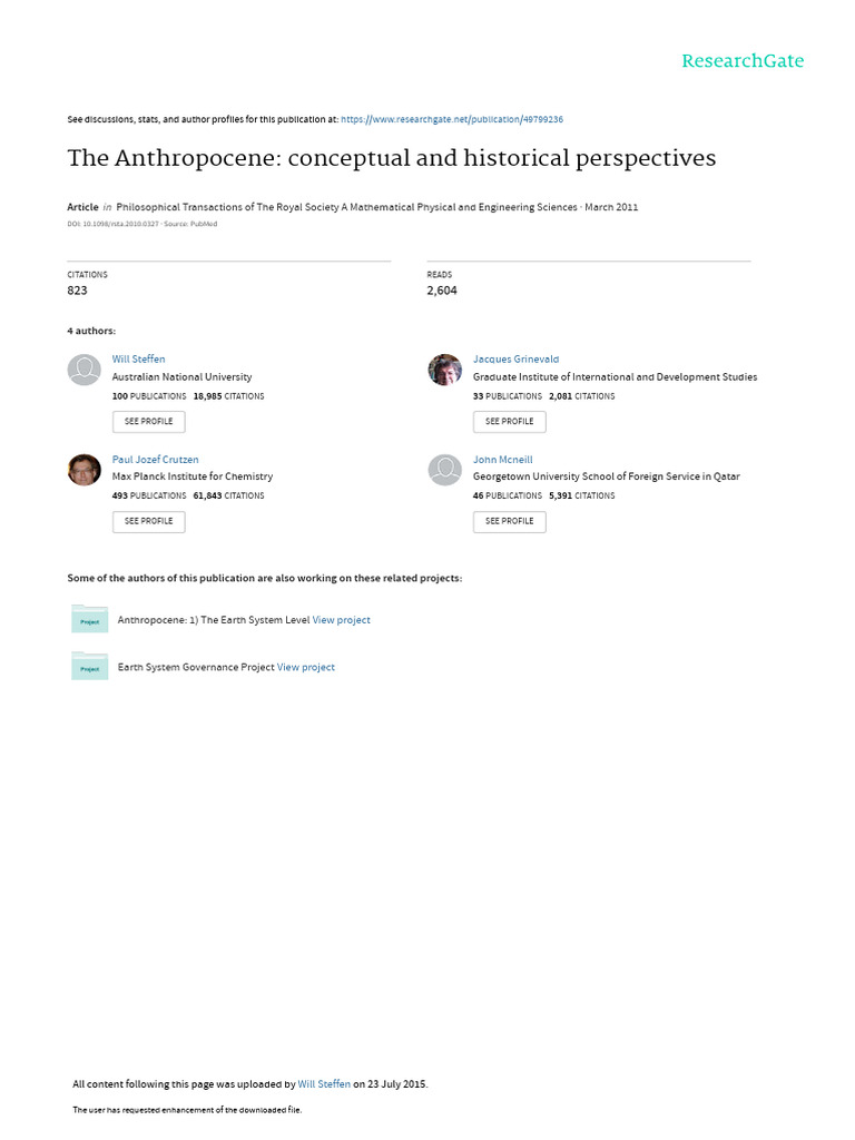 Phil.trans.R.soc.a 2011 Steffen 842 67 | PDF | Anthropocene ...