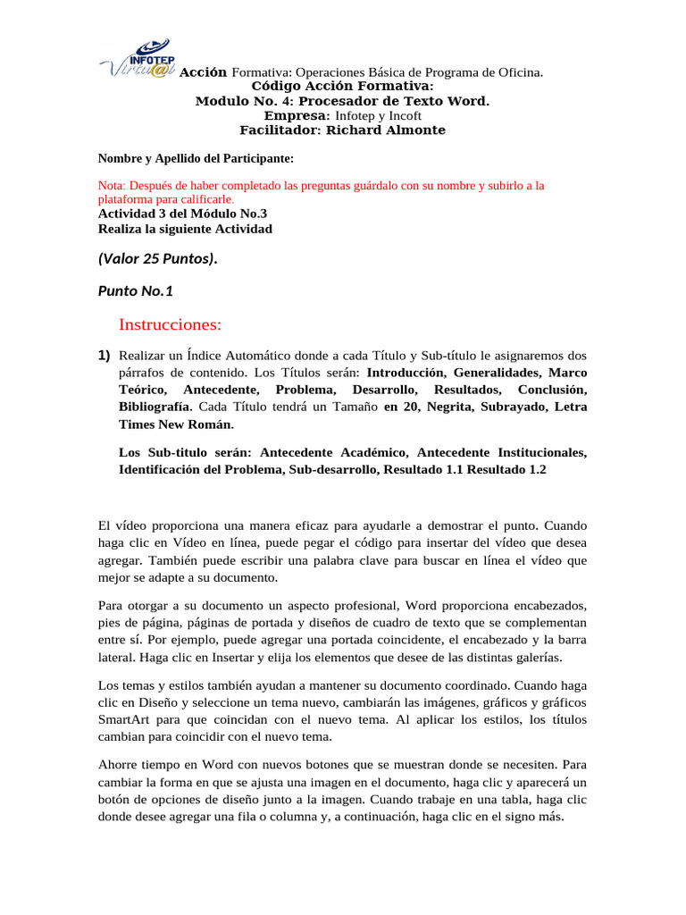 Actividad 3 Modulo 3 | PDF | Microsoft Word | Vídeo