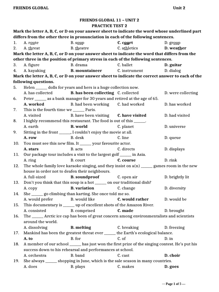 Tiếnhg Anh 11 Friends Global Unit 2 Test 2 Key | PDF | Greenhouse Gas ...