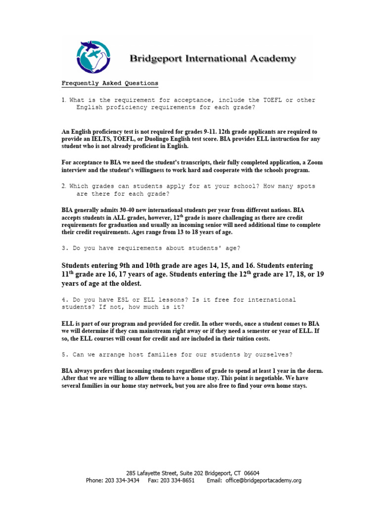 BIA - Frequently Asked Questions 2025-2026 | PDF | English As A Second ...