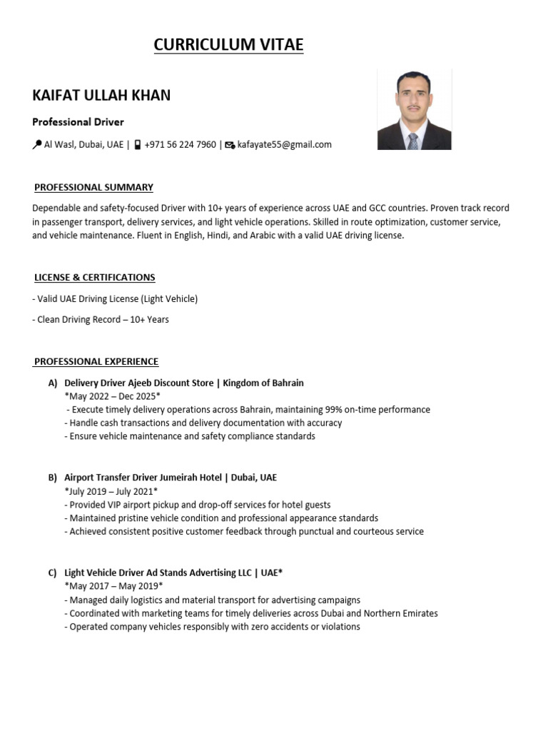 Kafiat CV -Driving Work | PDF | United Arab Emirates | Dubai