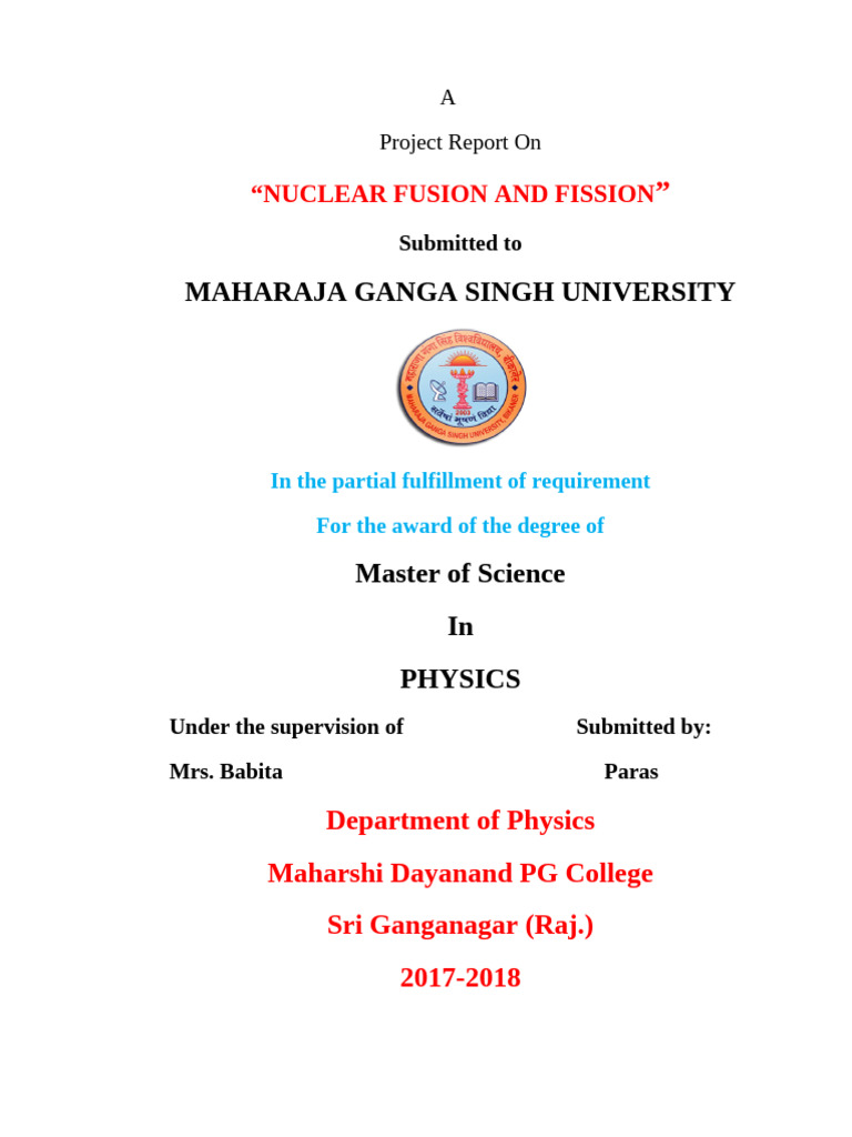 367660729 Nuclear Fission and Fusion Project | PDF | Nuclear Fusion ...