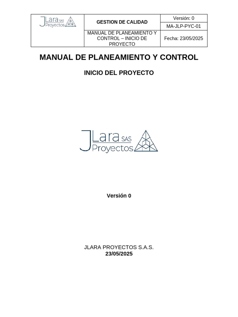 Ma-jlp-pyc-01 Manula de Planeamiento y Control Fase Incio Del Proyecto ...