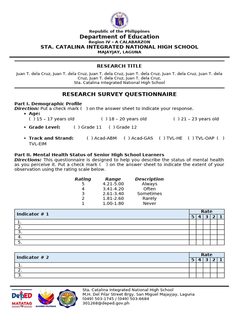 Research Survey Questionnaire and Consent Form Template | PDF