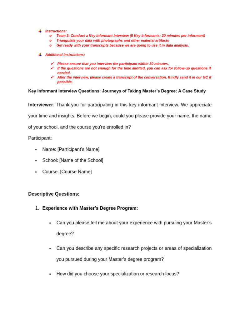 TEAM 3 - Key Informant Interview Questions | PDF | Cognition
