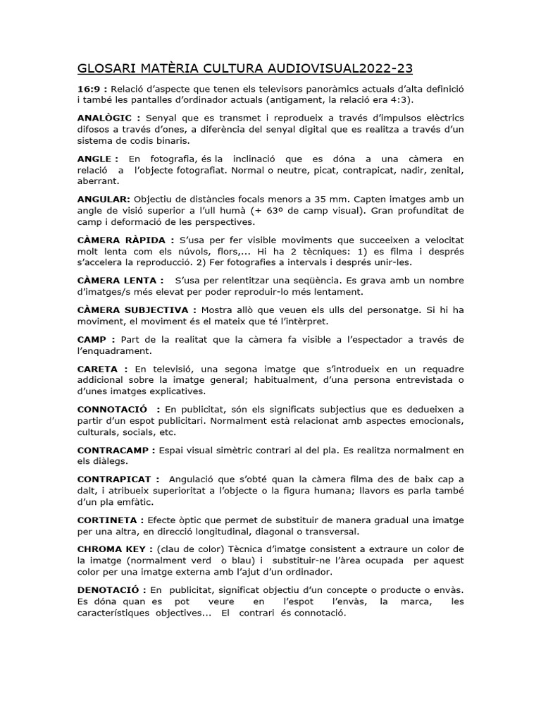 Glossari Cultura Audiovisual | PDF