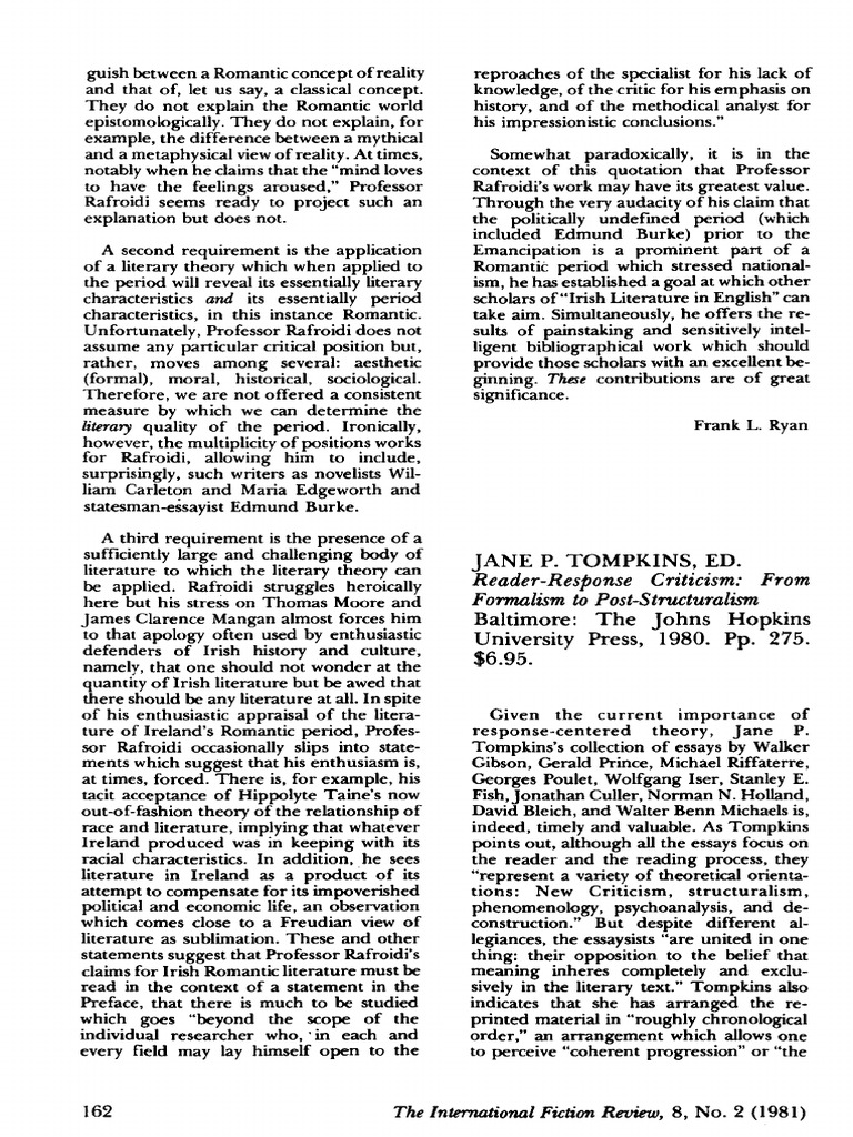 Jane p Tompkins Ed Reader Response Criticism From Formalism 3forfpuu3p ...
