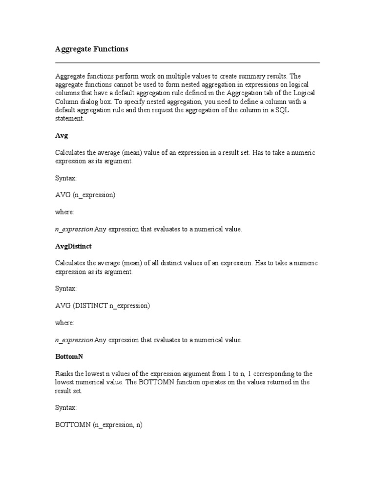 Aggregate Functions - in OBIEE | PDF | Sql | Parameter (Computer ...