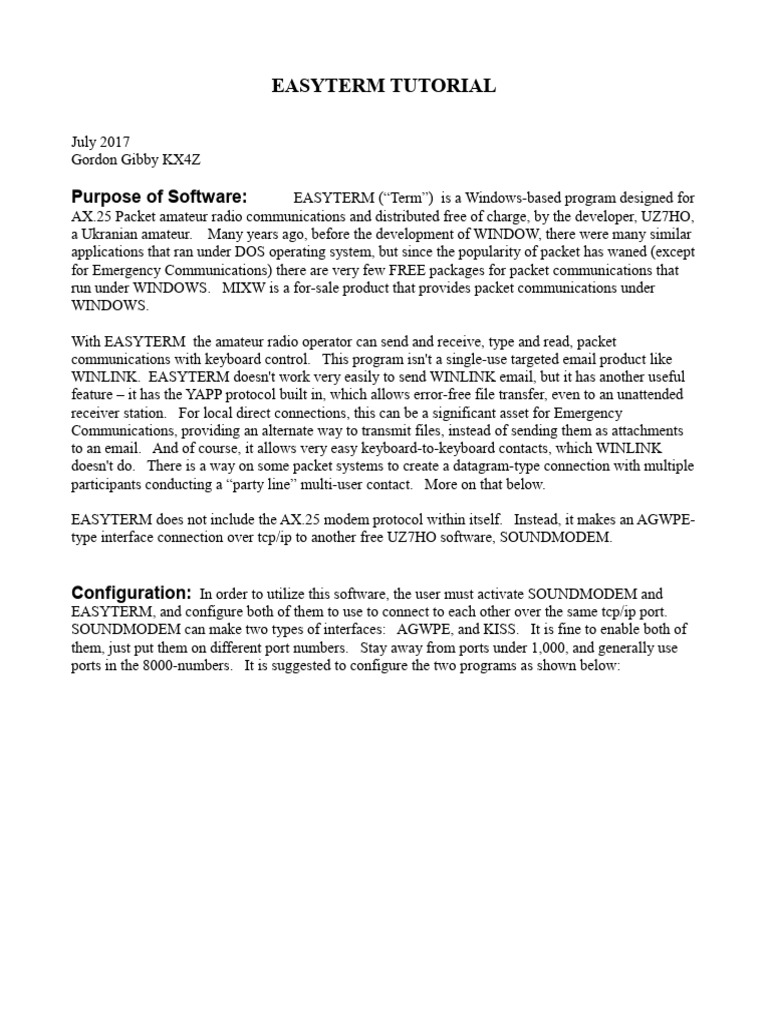 Uz7ho Packet Radio Easy Term Tutorial | PDF | Port (Computer Networking ...