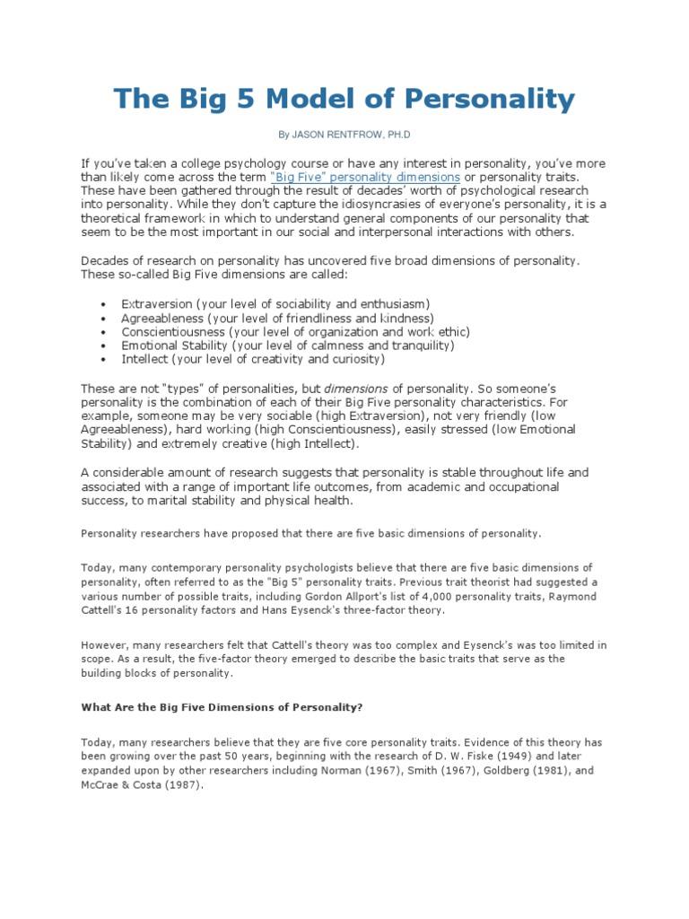 The Big 5 Model of Personality | PDF | Personality Traits ...