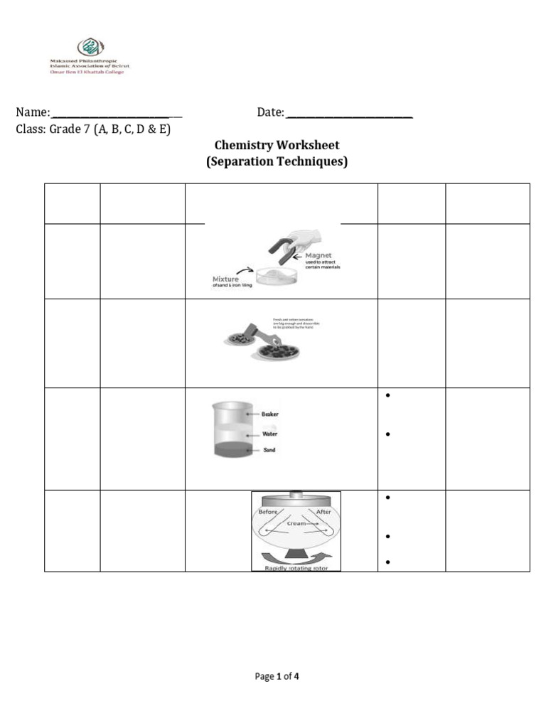 OBK Chemistry Worksheet Separation Methods Gr.7 | PDF | Filtration ...