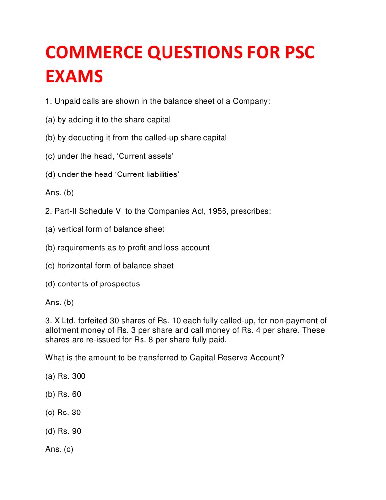 Commerce Questions For PSC Exams | PDF | Audit | Securities (Finance)