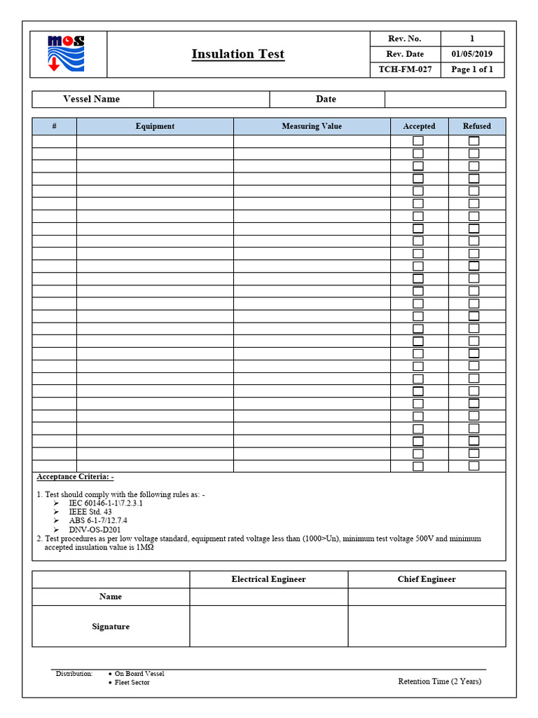 TCH-FM-027 Insulation Test | PDF