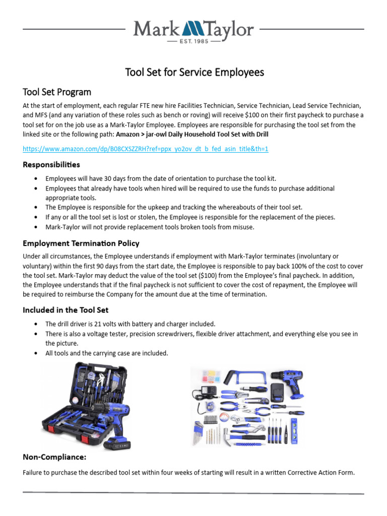 Tool Set Policy - 2025 | PDF