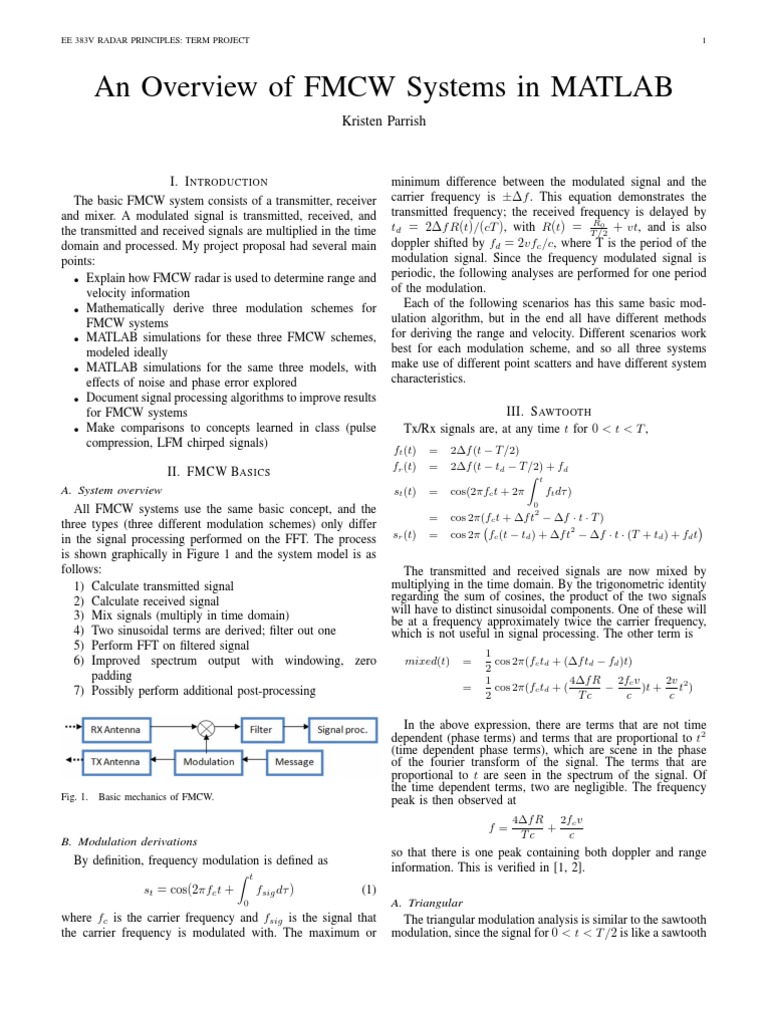 An Overview of FMCW Systems in MATLAB | PDF | Spectral Density | Modulation