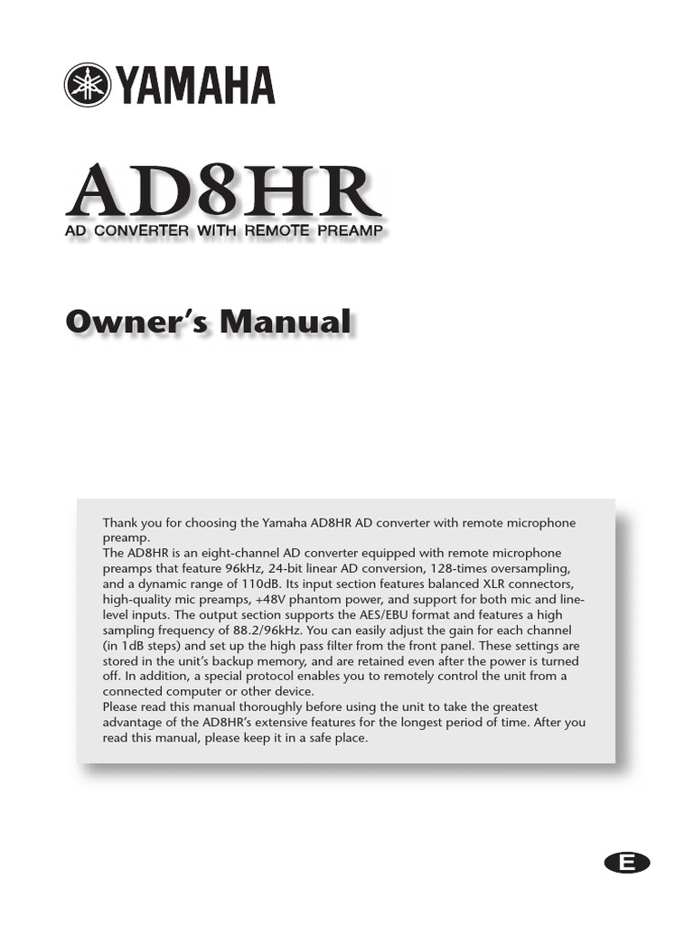 Yamaha AD8HR AD 20428 | PDF | Sampling (Signal Processing) | Electrical ...